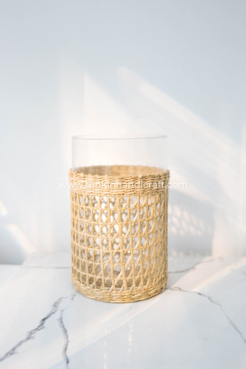 Wrapped Glass Vase, Wrapped Drink Tumbler, Woven Circle Wrapped Glass ...