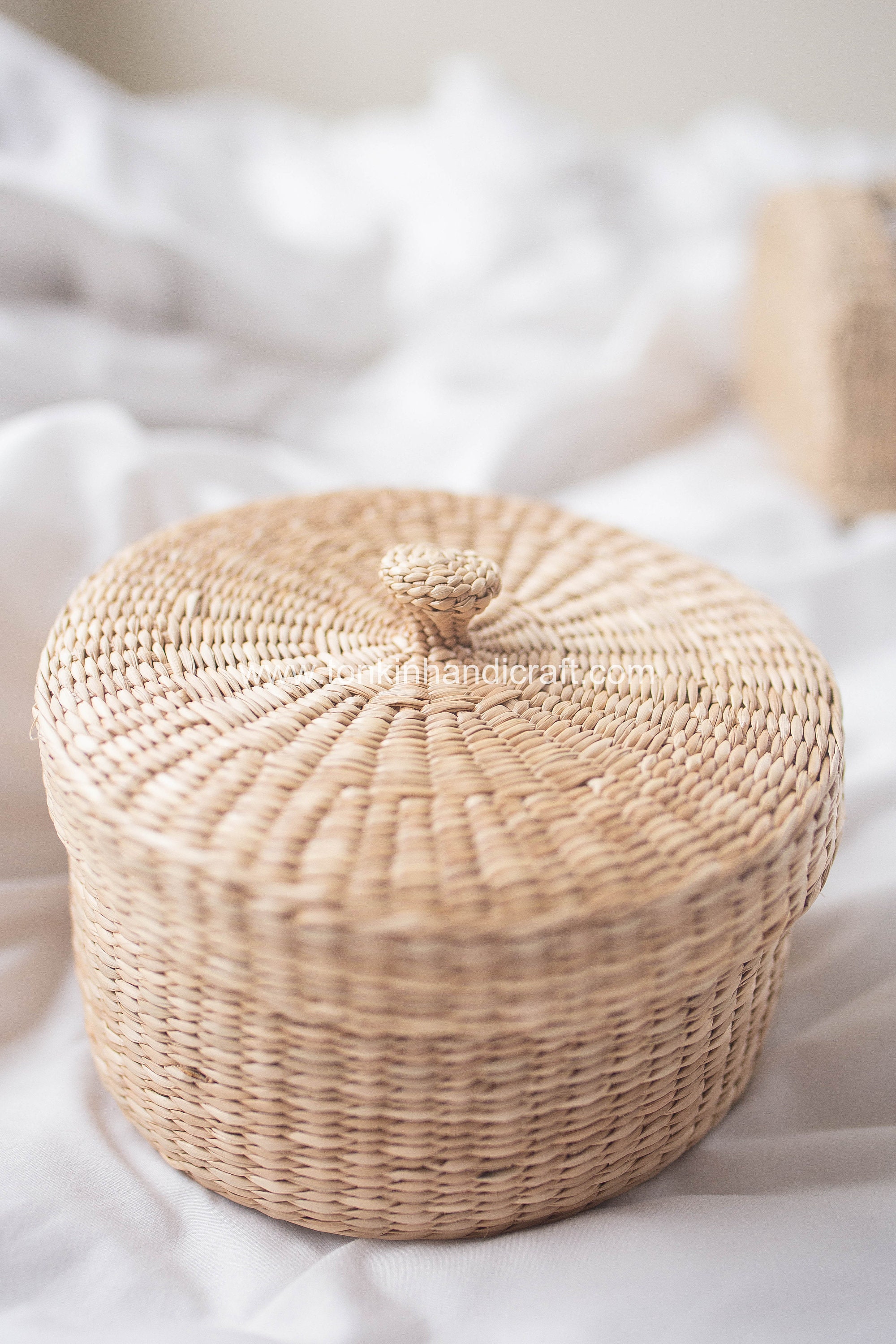 Round Seagrass Jar Holder With Lid, Natural Weave Wicker Seagrass ...