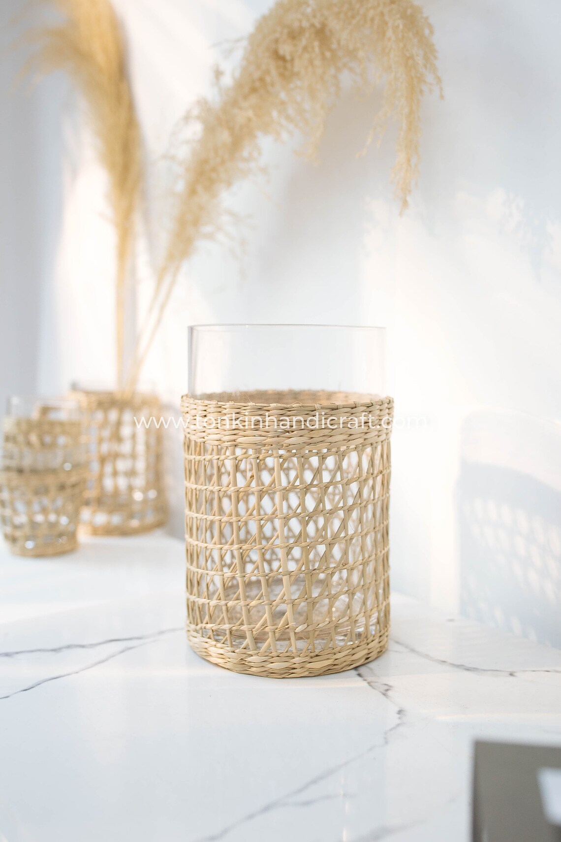 Wrapped Glass Vase, Wrapped Drink Tumbler, Woven Circle Wrapped Glass ...