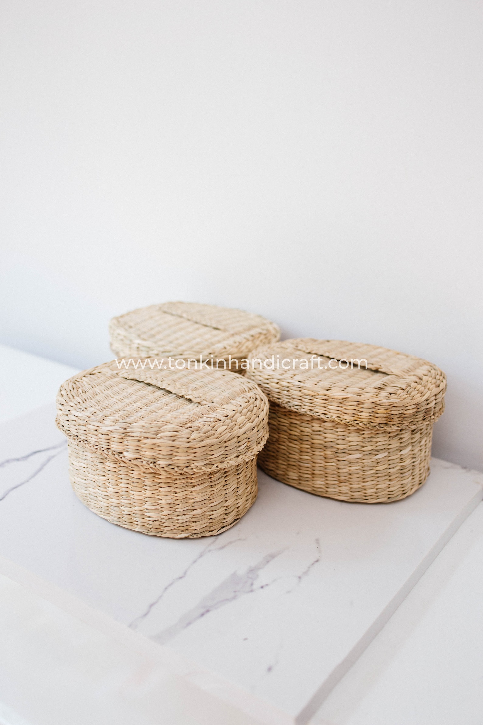 Set of 3 Braided Handwoven Natural Oval/square Holder Basket With Lid ...