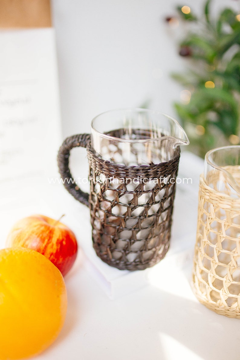 Glass Carafe Seagrass-wrapped Pitcher Small Milk Jug | Etsy