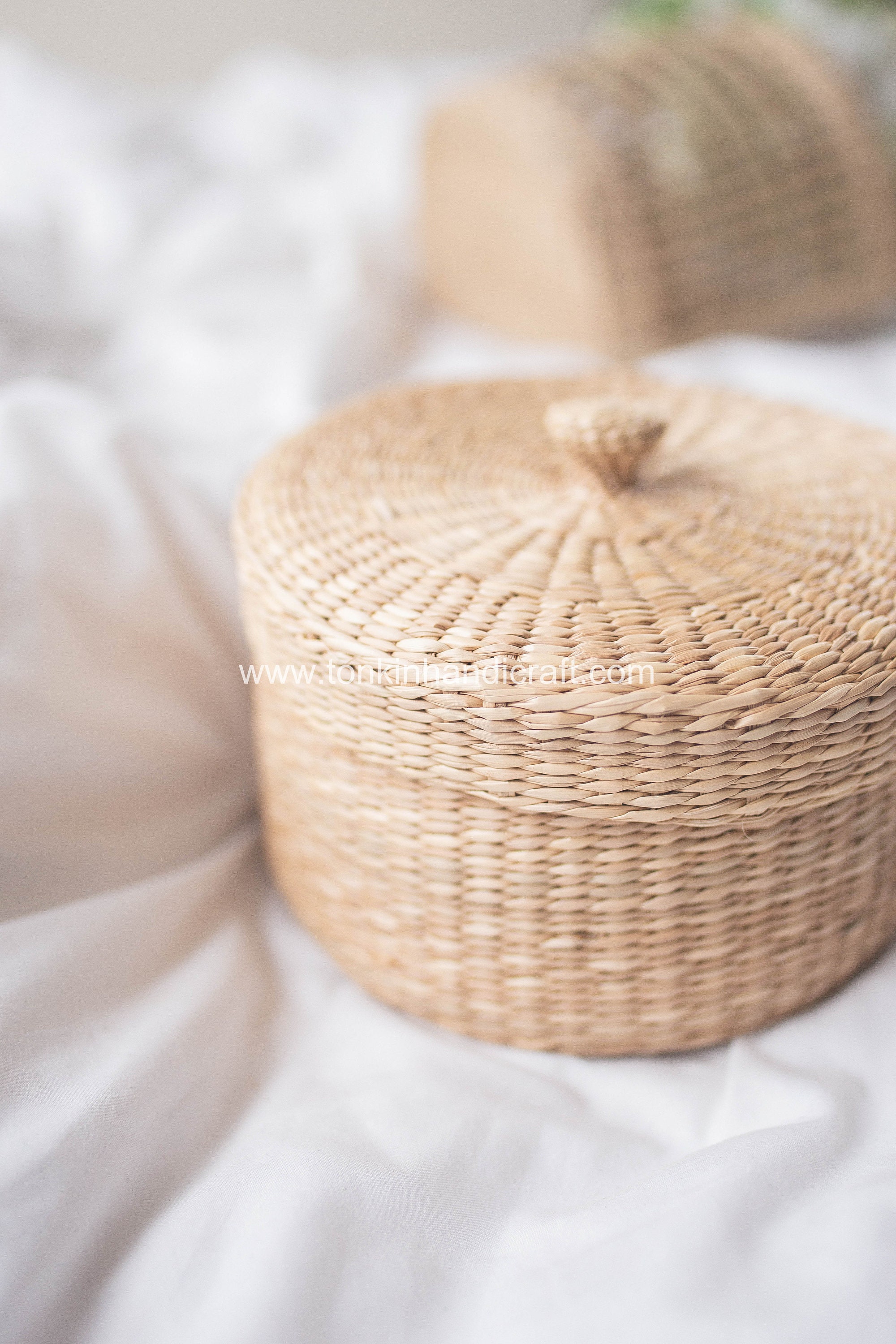 Round Seagrass Jar Holder With Lid, Natural Weave Wicker Seagrass ...