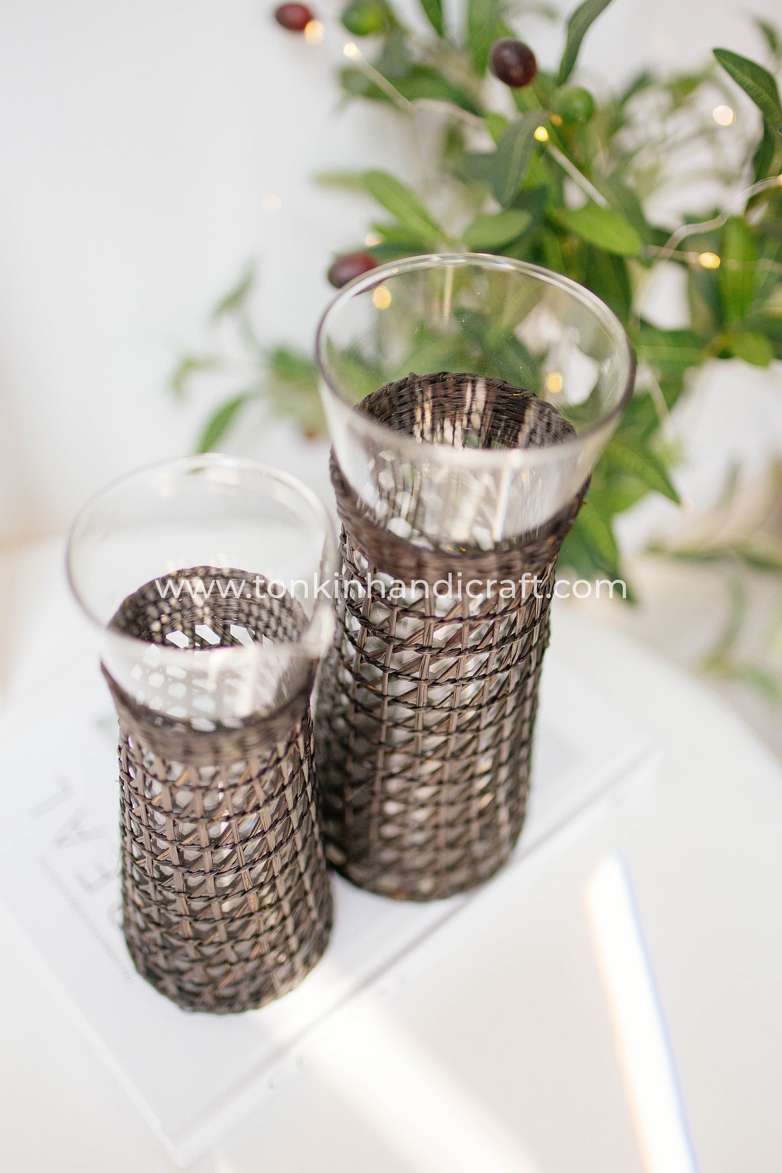 Black Woven Bistro Carafe, Seagrass-wrapped Pitcher, Small Milk Jug ...