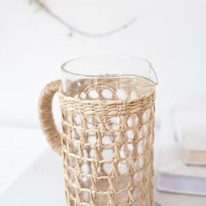 Glass Carafe Seagrass-wrapped Pitcher Small Milk Jug - Etsy