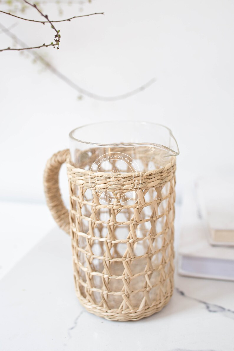 Glass Carafe Seagrass-wrapped Pitcher Small Milk Jug | Etsy