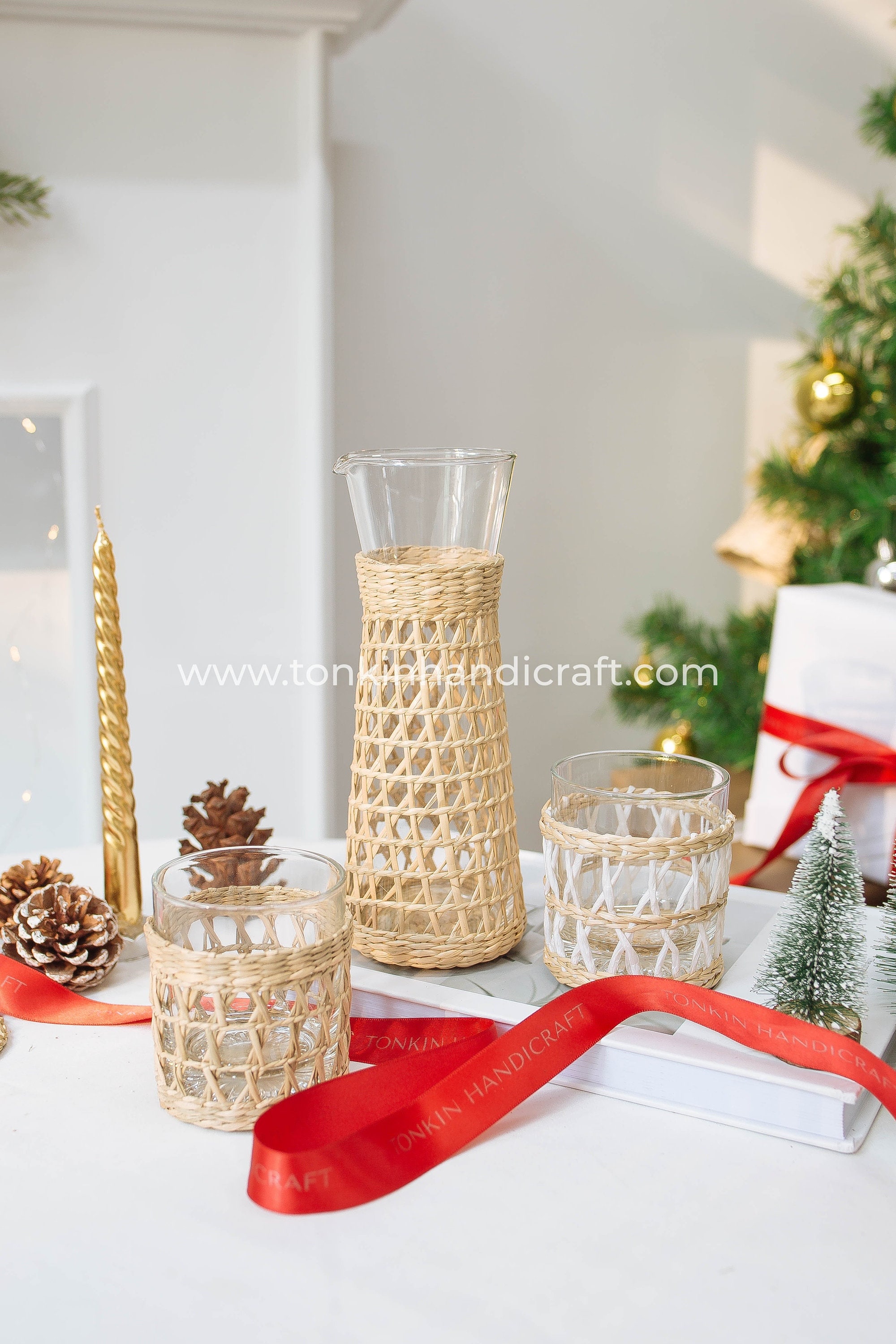 Bistro Carafe, Seagrass-wrapped Pitcher, Small Milk Jug, Handmade ...