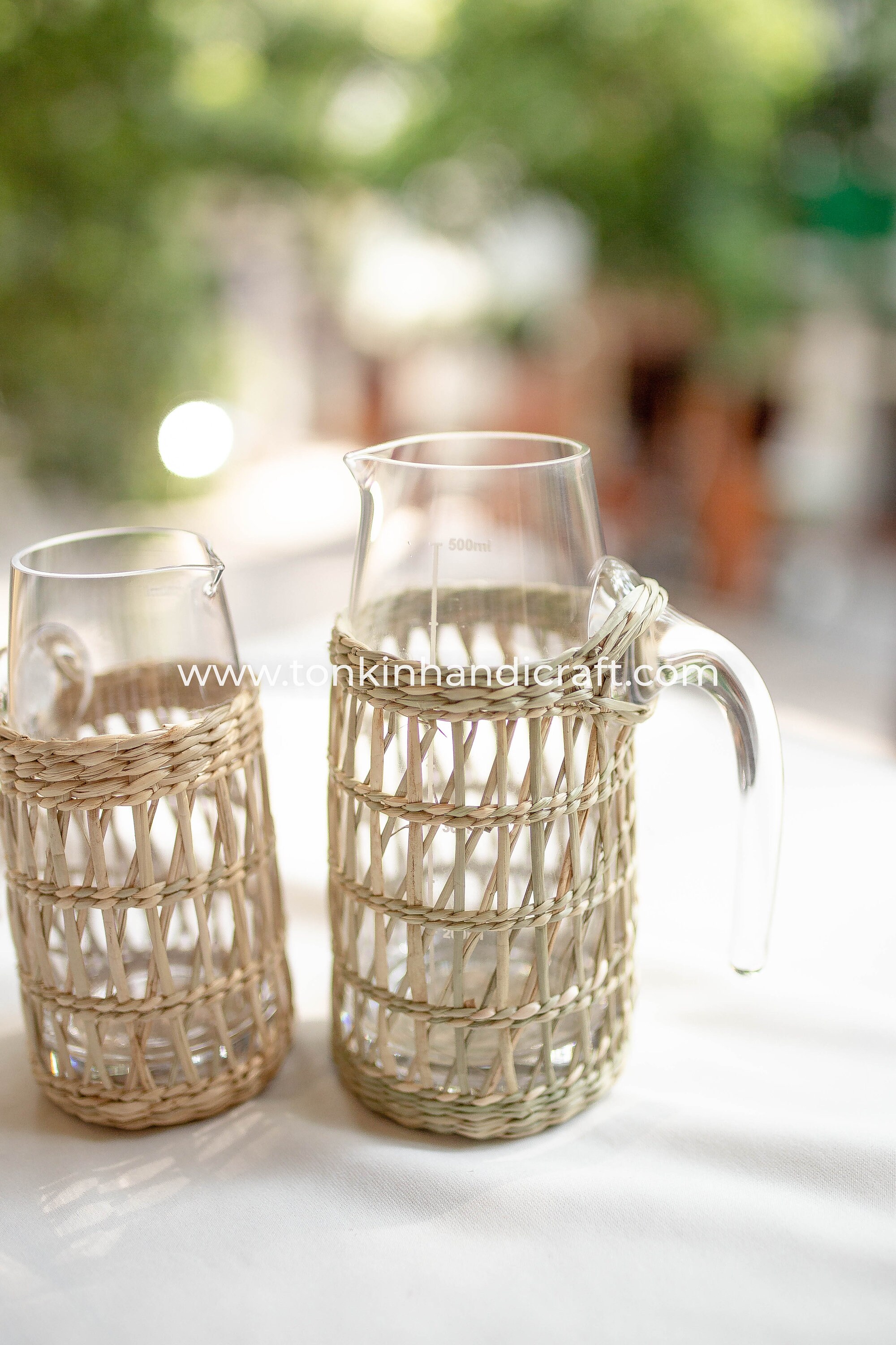 Hand blow Glass Pitcher Seagrass-Wrapped Pitcher Small Milk | Etsy