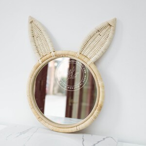 Rabbit Bunny Ears Wicker Rattan/bamboo Round Mirror for Nursery Kids ...