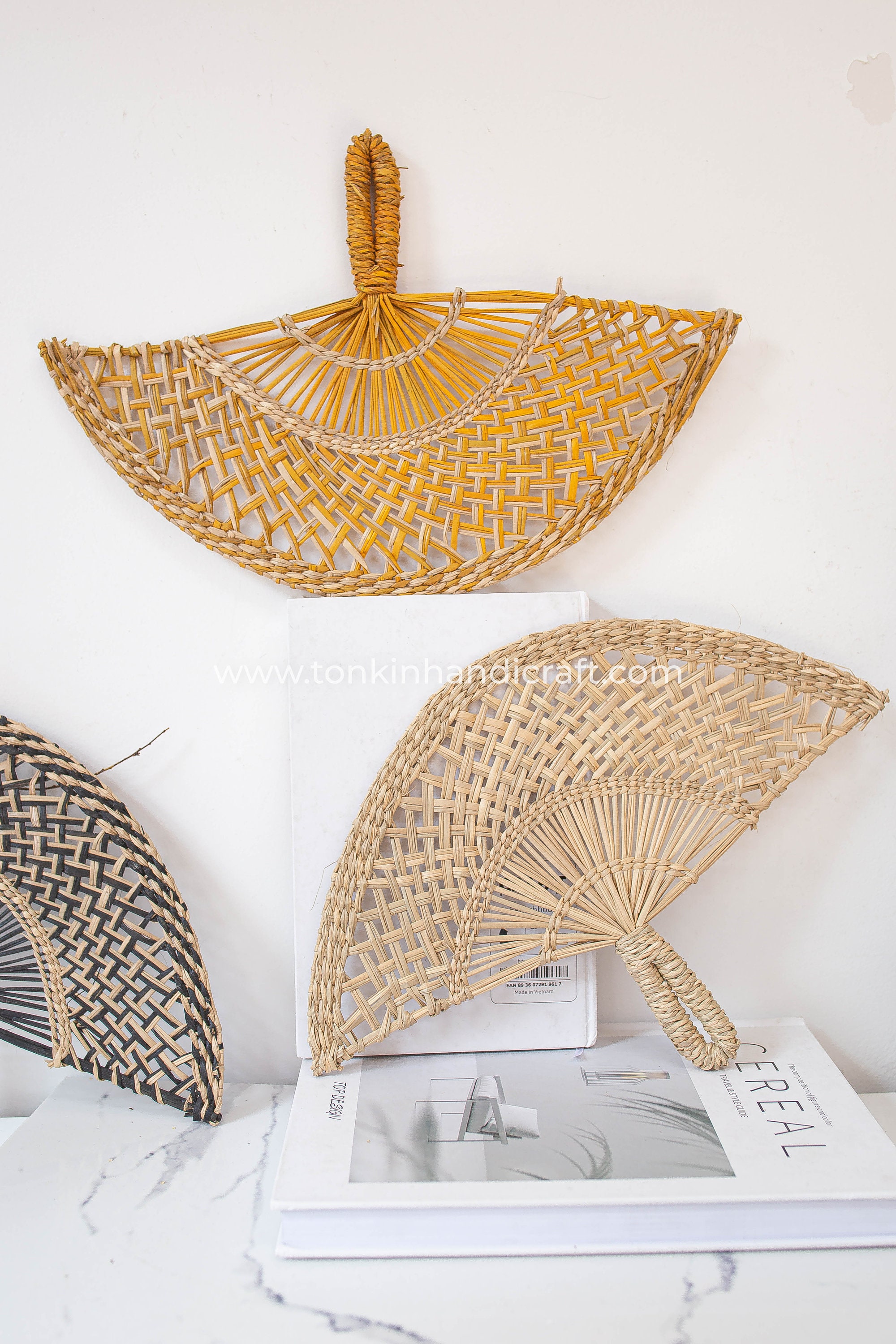 Set of 3 Seagrass Woven Fans, Wall-hanging Decoration, Handmade ...