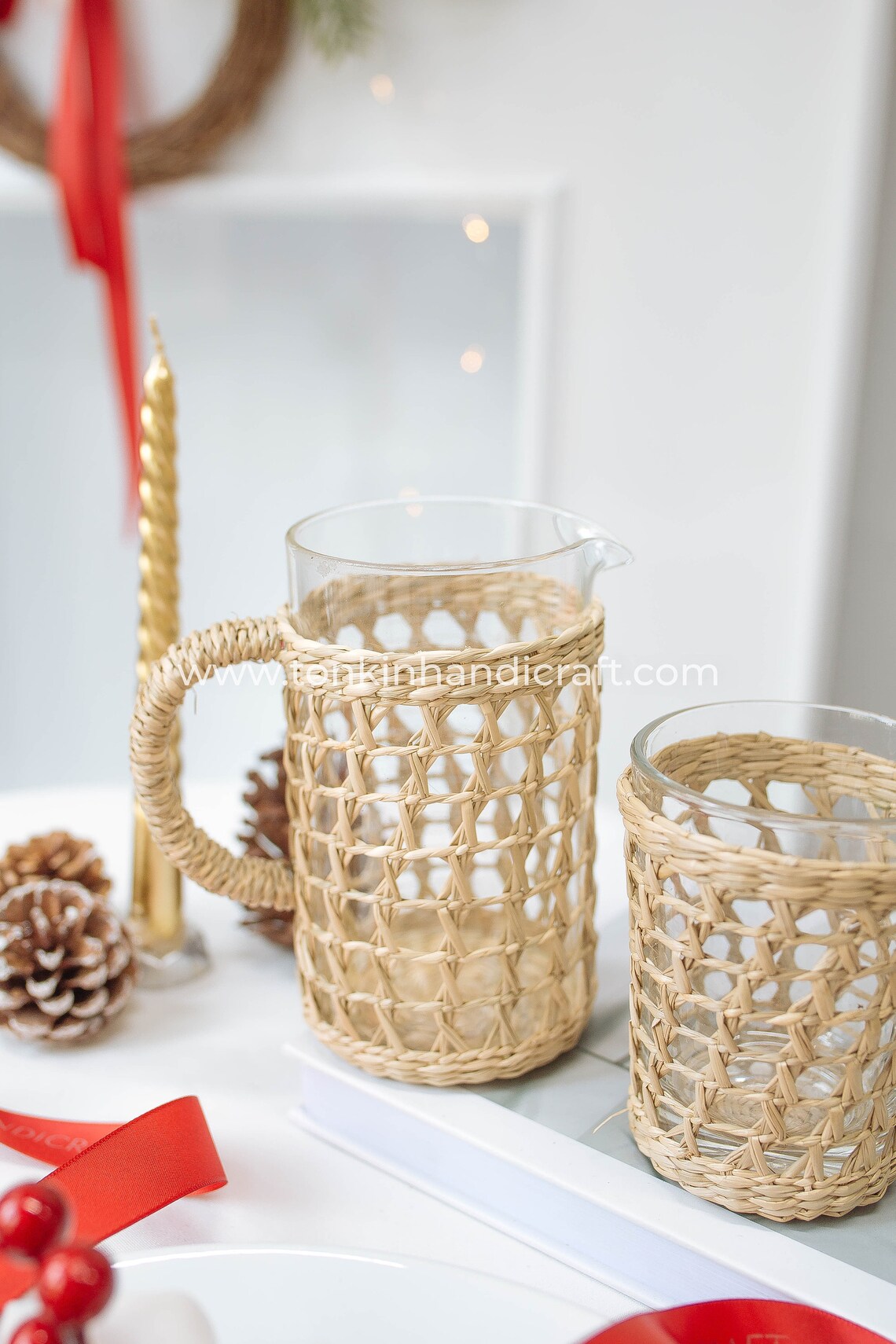 Glass Carafe Seagrass-wrapped Pitcher Small Milk Jug | Etsy