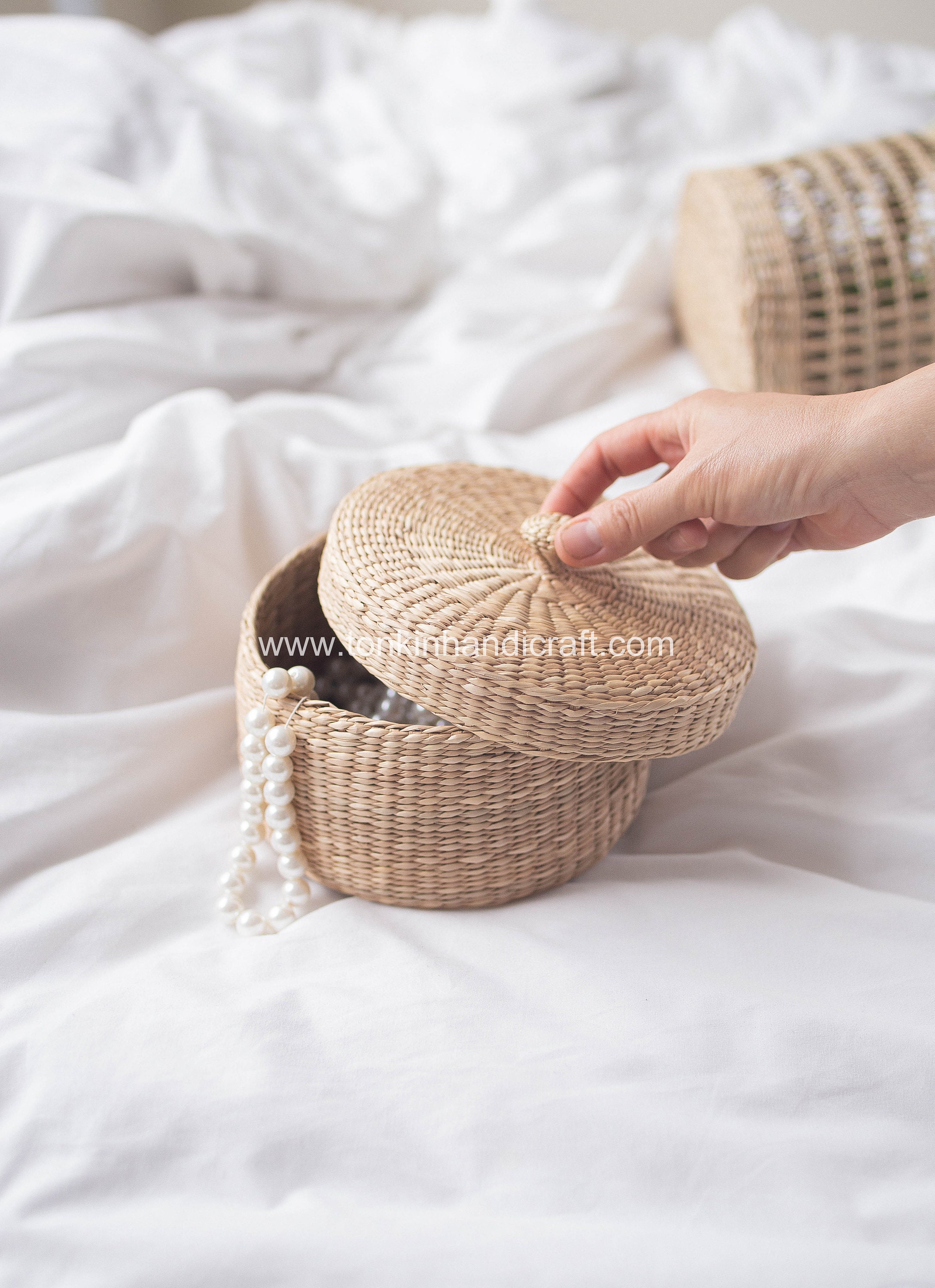 Round Seagrass Jar Holder With Lid, Natural Weave Wicker Seagrass ...