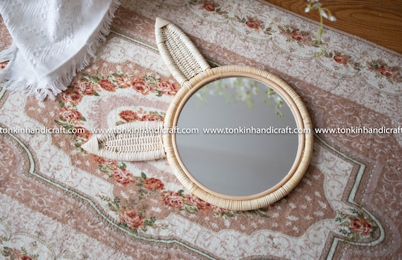 Rabbit Bunny Ears Wicker Rattan/bamboo Round Mirror for | Etsy