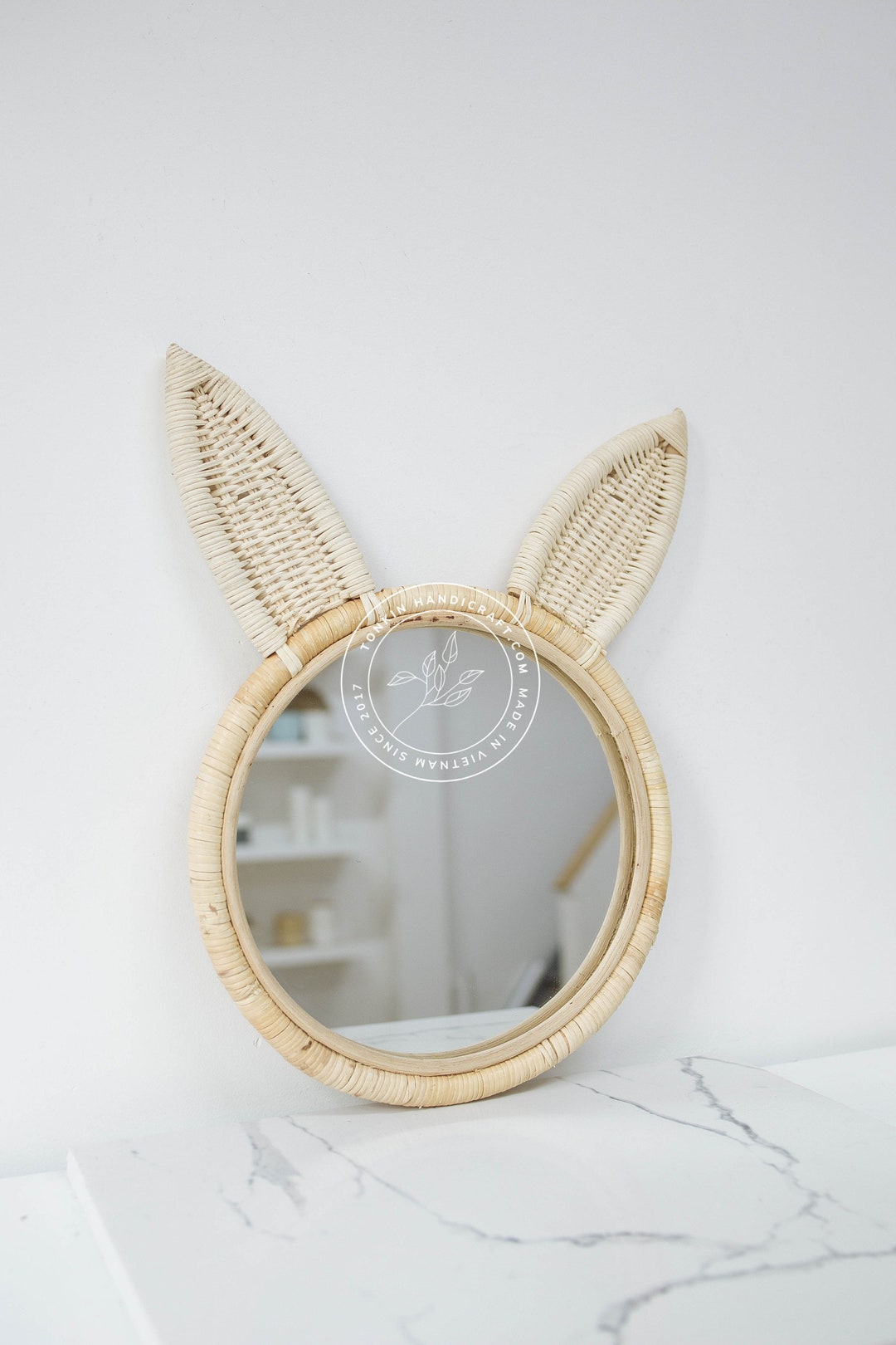 Rabbit Bunny Ears Wicker Rattan/bamboo Round Mirror for Nursery Kids ...