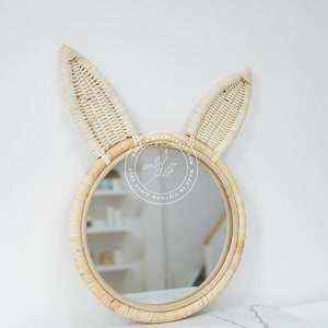 Rabbit Bunny Ears Wicker Rattan/bamboo Round Mirror for Nursery Kids ...