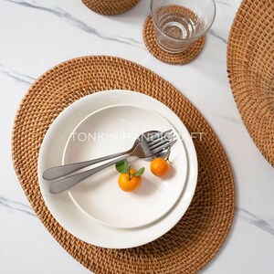 Oval Rattan Handmade Placemat, Braided Mat Heat Resistant Hot ...