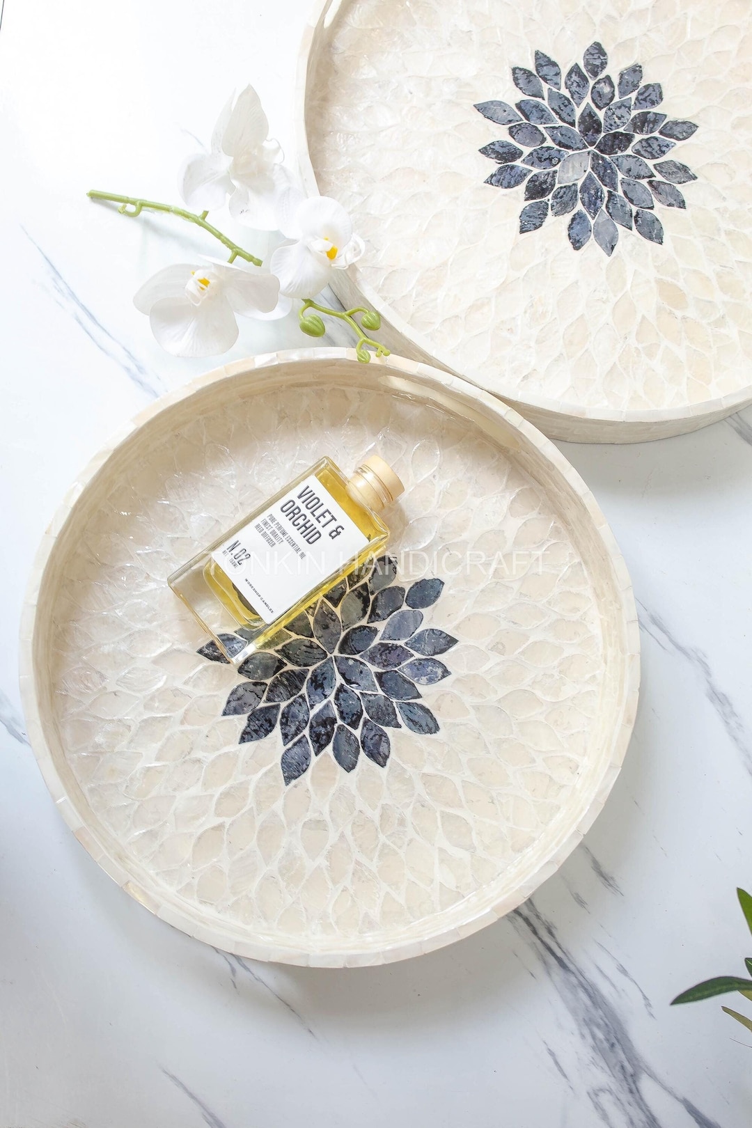 Mother of Pearl Tray With Handle, Mother of Pearl Round Tray, Platters ...