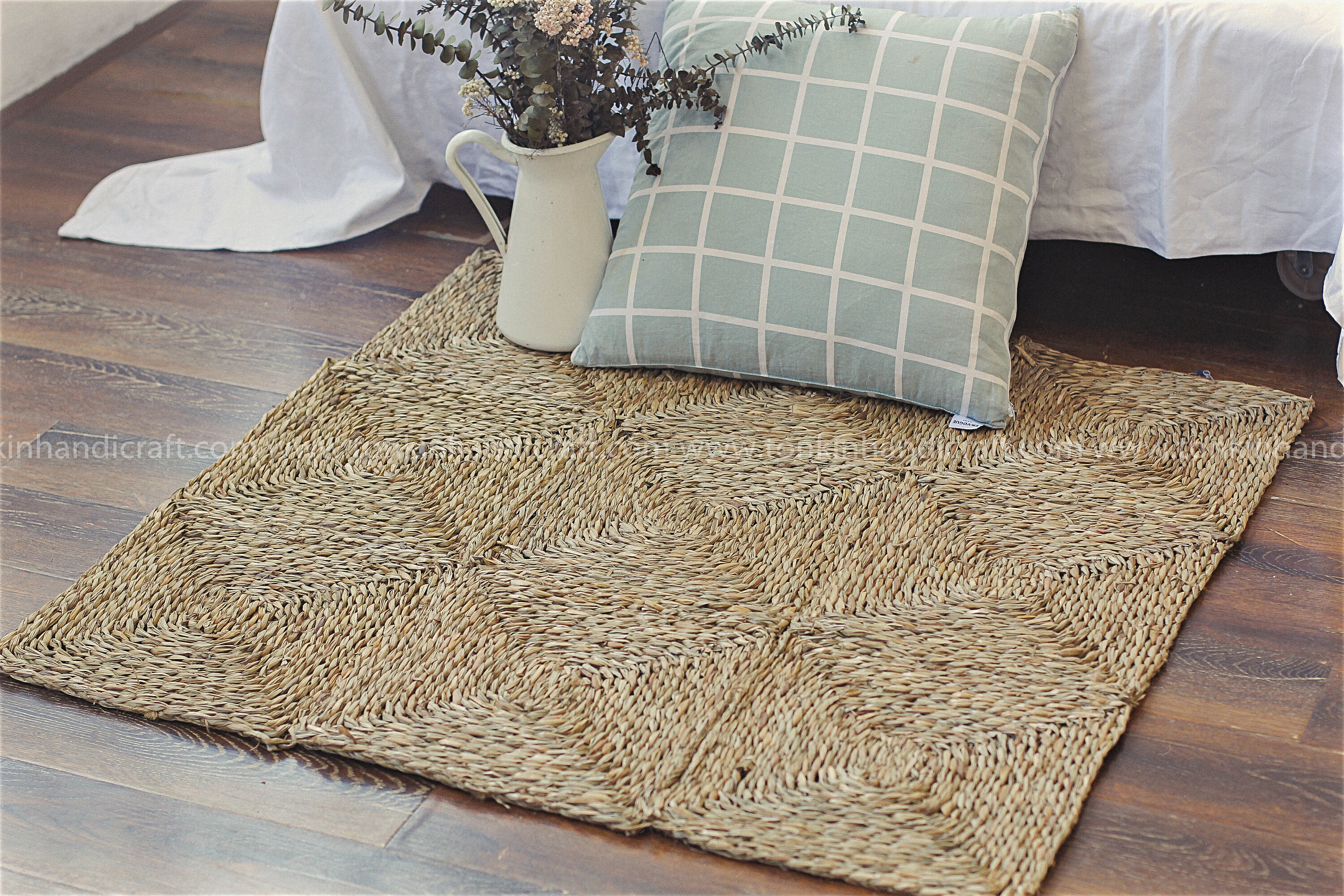 Hand Woven Natural Square Wicker Foldable Rug Natural Weave | Etsy