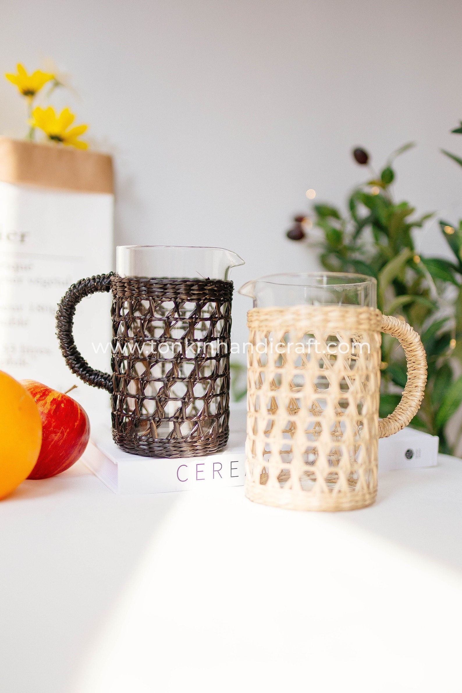 Glass Carafe Seagrass-wrapped Pitcher Small Milk Jug | Etsy
