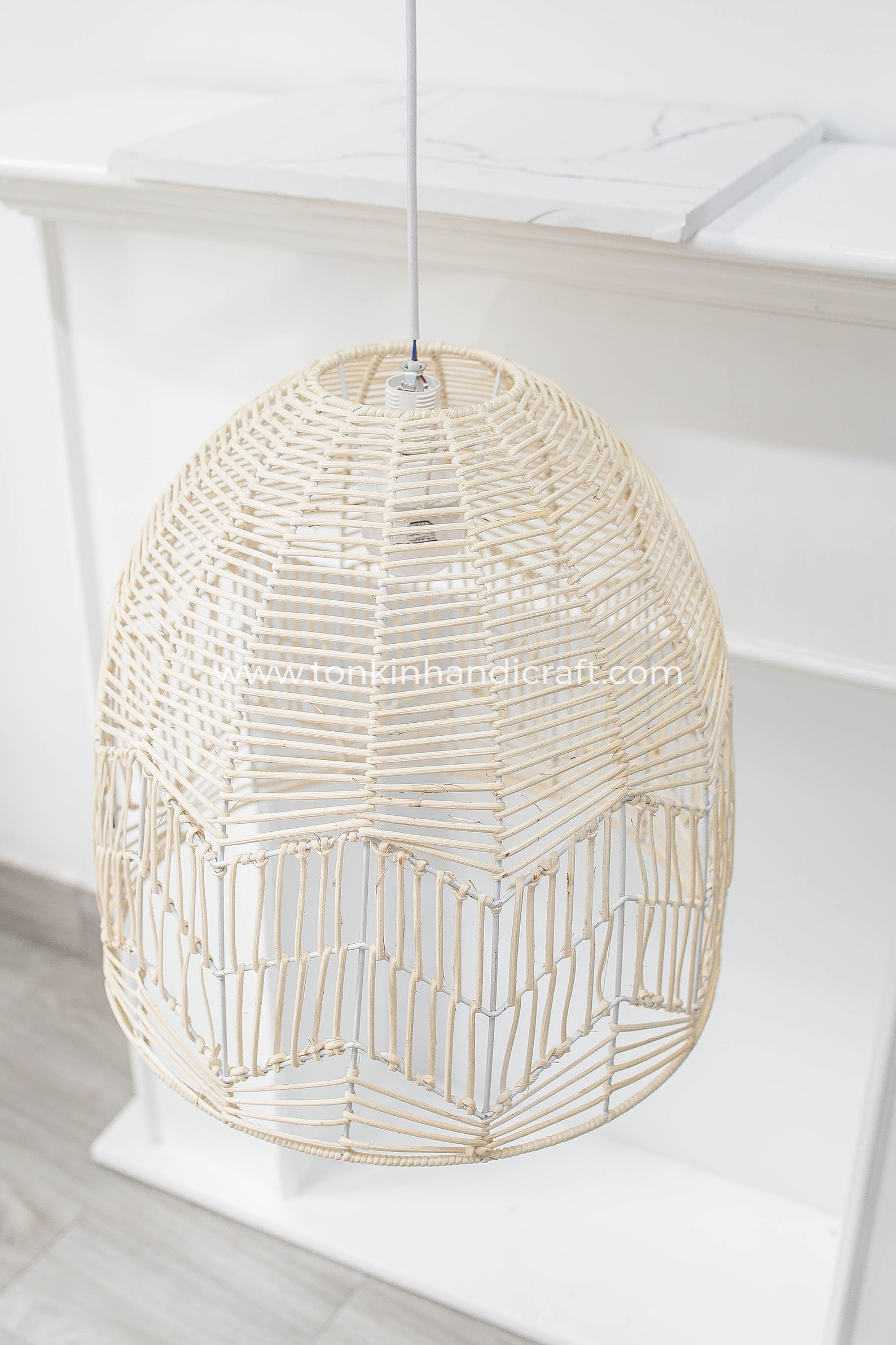Lace Round White Rattan 40x40 Cm Lampshade Light Pendant, Handmade Shop ...