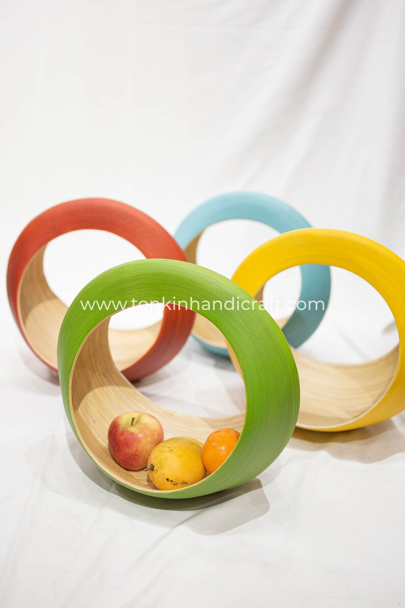 Bamboo Loop Bowl With Handle Fruit Basket Food Storage - Etsy