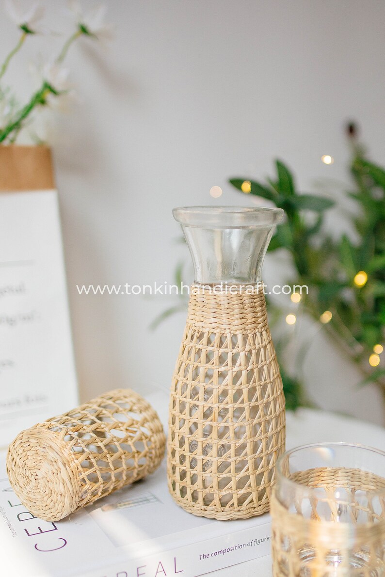 Bistro Carafes Seagrass-wrapped Pitcher Round Juice Jug - Etsy
