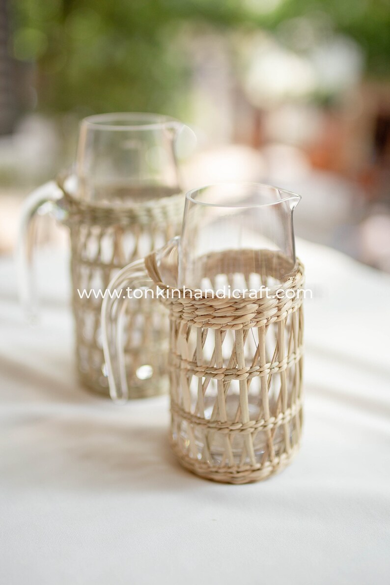 Hand Blow Glass Pitcher Seagrass-wrapped Pitcher Small Milk | Etsy