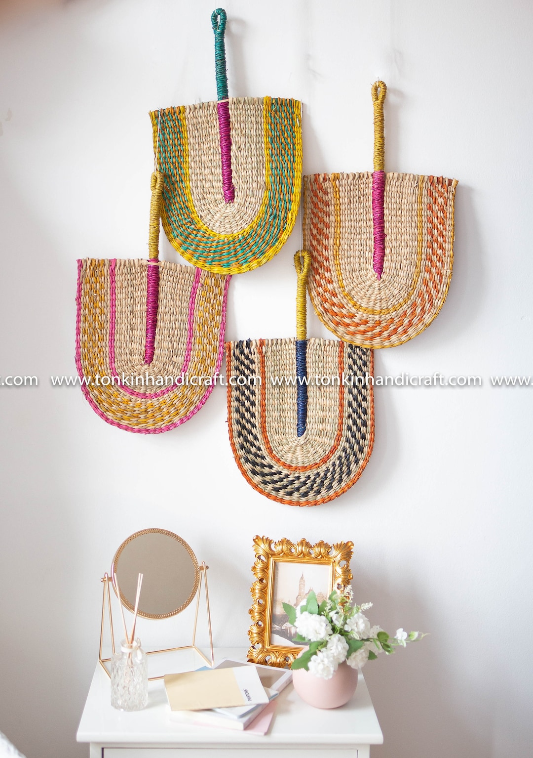 Seagrass Handmade Woven Fans Wall-hanging Decoration, Handmade, Vintage ...