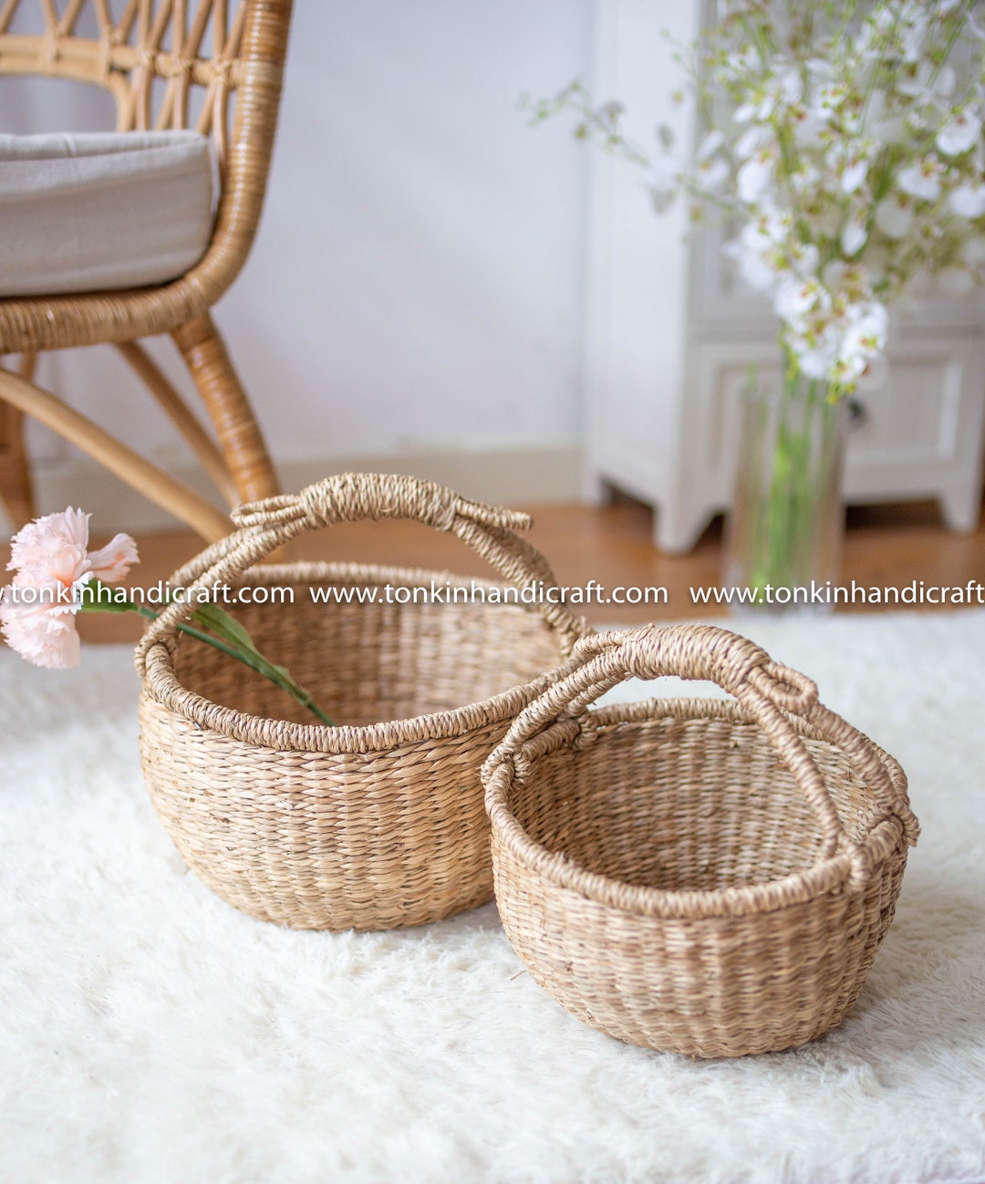 Bonga Seagrass Baskets With Handle Weaving Woven Basket Picnic Basket ...