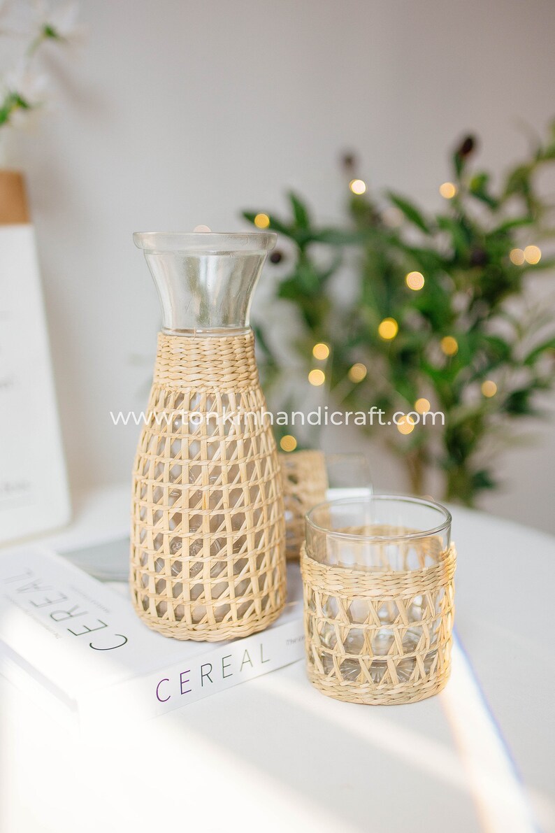 Bistro Carafes Seagrass-wrapped Pitcher Round Juice Jug - Etsy