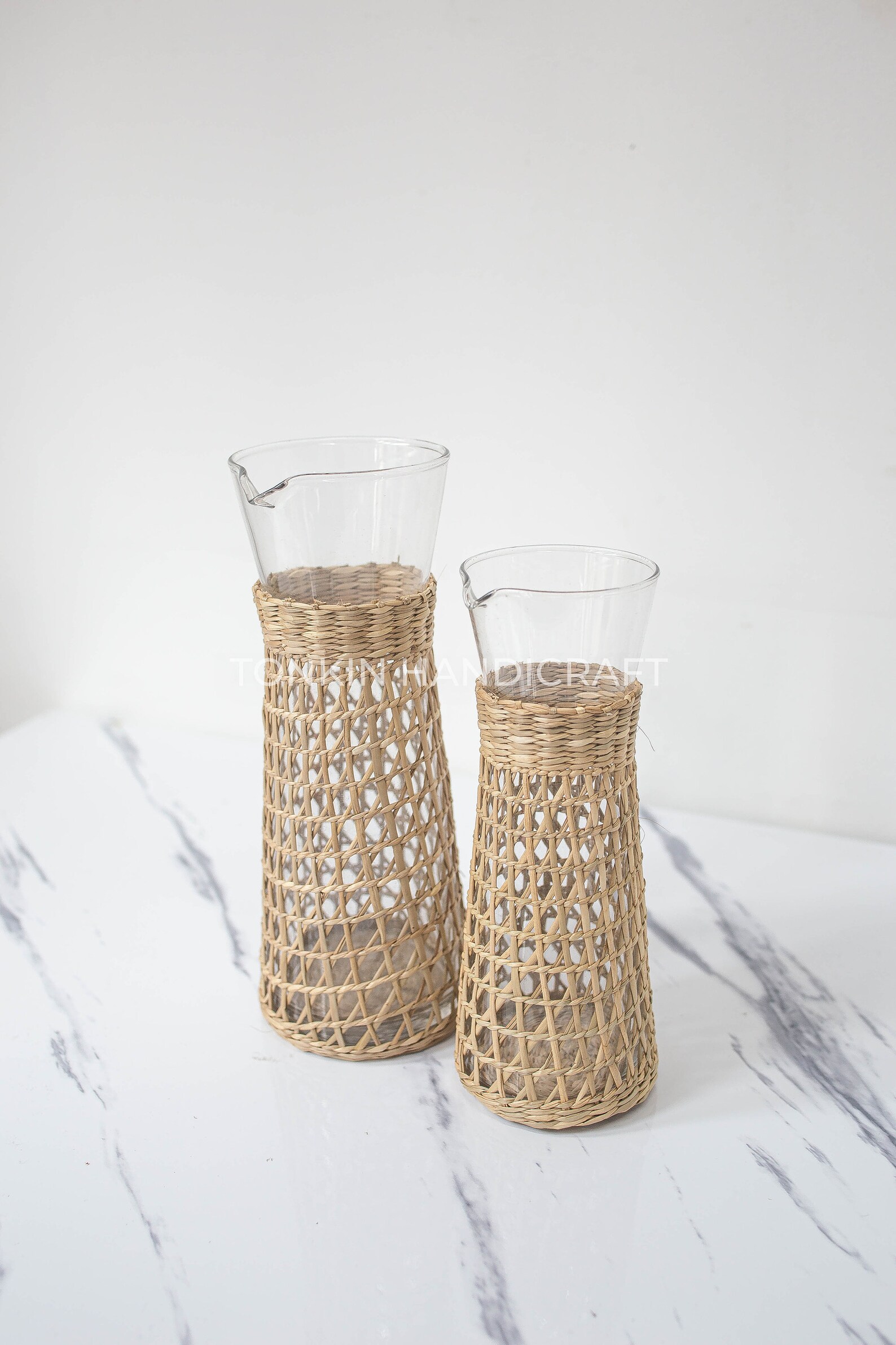 Bistro Carafe, Seagrass-wrapped Pitcher, Small Milk Jug, Handmade ...