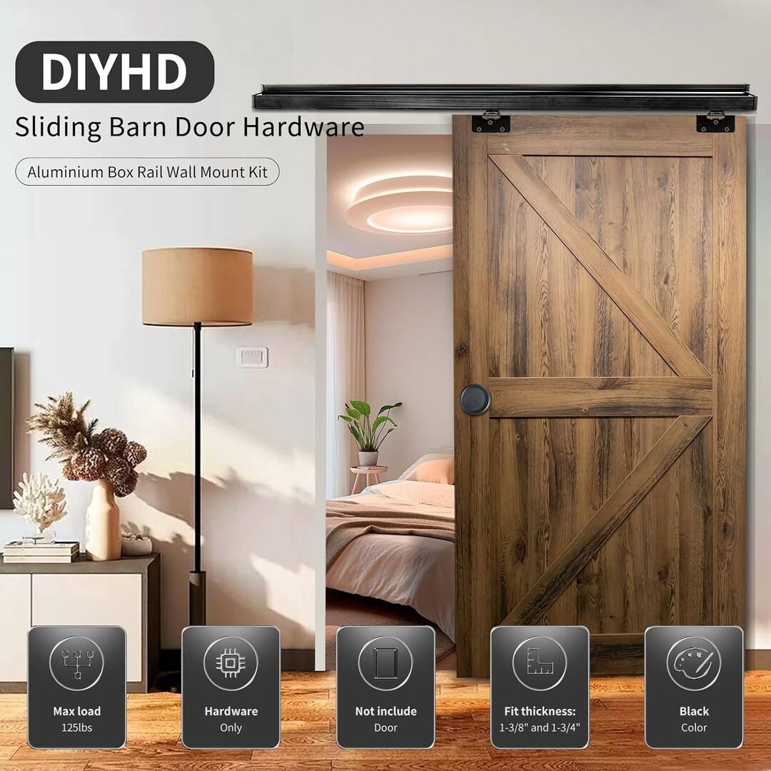 DIYHD Interior Box Rail Sliding Door Hardware Kit, Wall Mount Aluminum ...