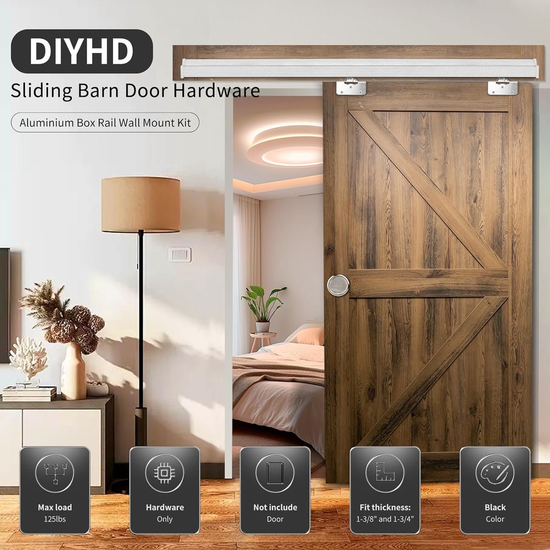 DIYHD Interior Box Rail Sliding Door Hardware Kit, Wall Mount Box Track ...