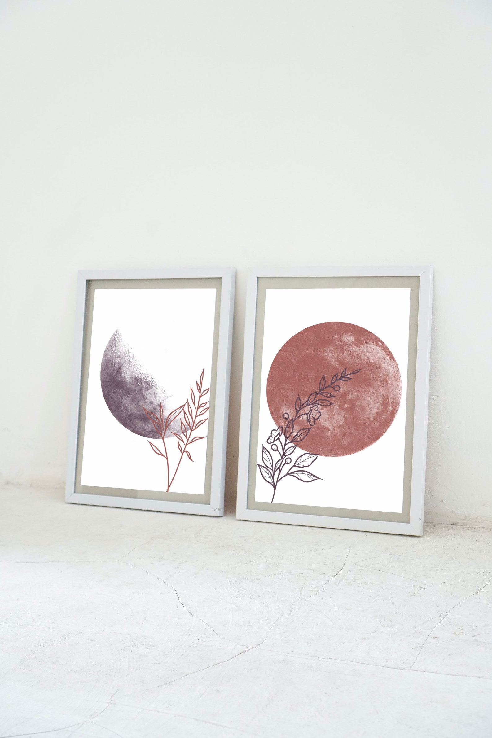 Moon Boho Wall Art Set of 2 - Etsy