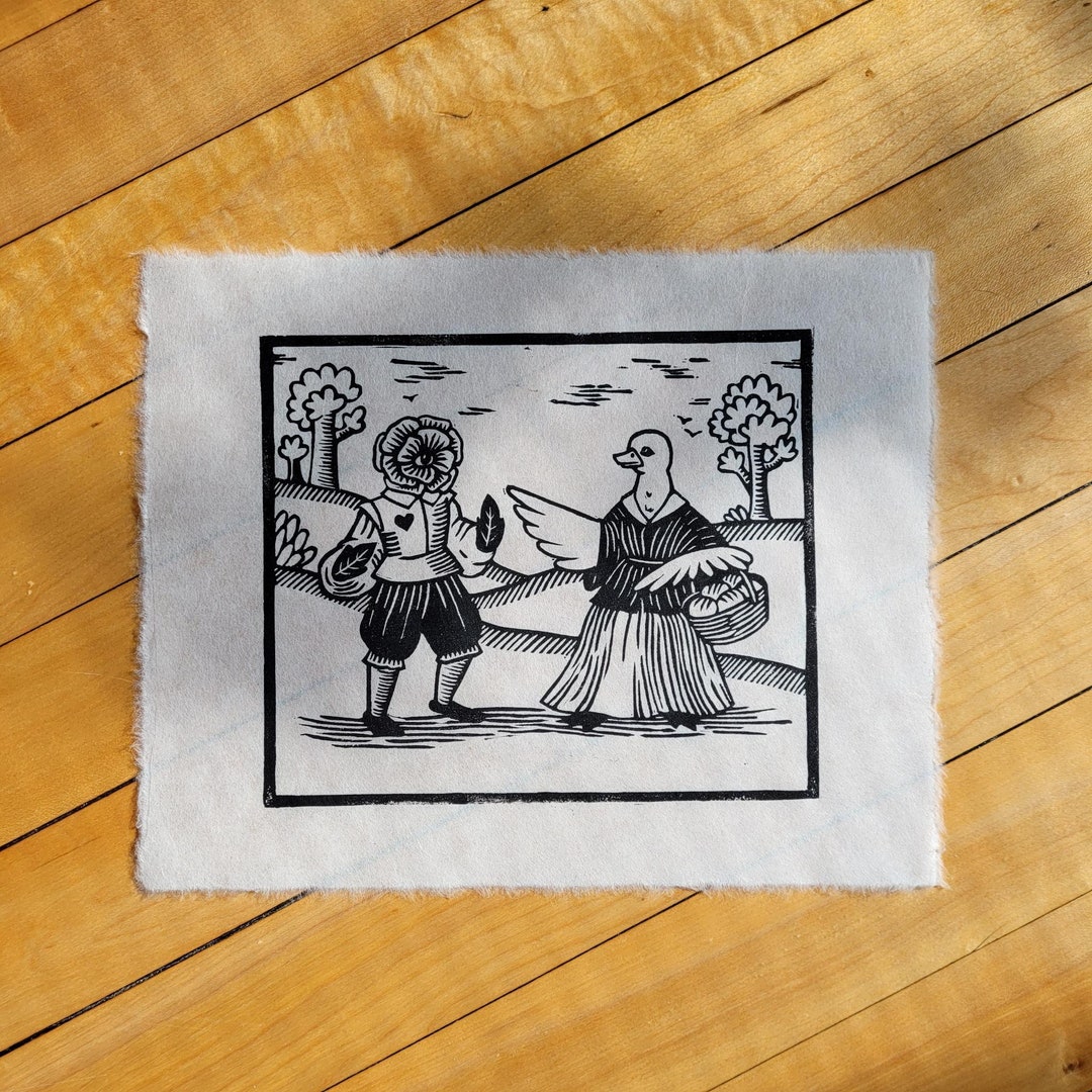 Madame Duck and Mr Poppy 8x10 Original Lino Print - Etsy