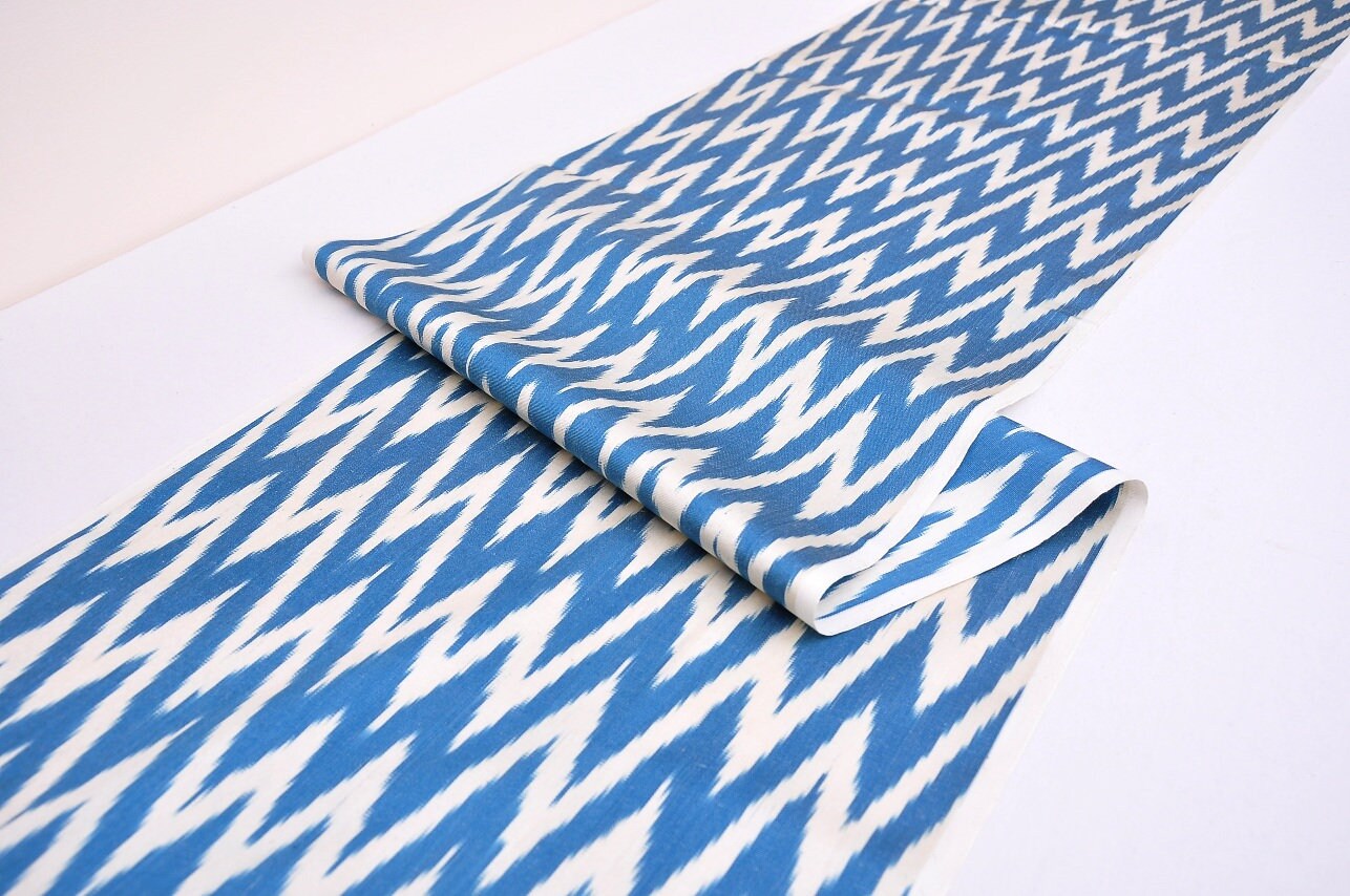 Blue Chevron Ikat Fabric by the Yard Ikat Upholstery Fabric - Etsy