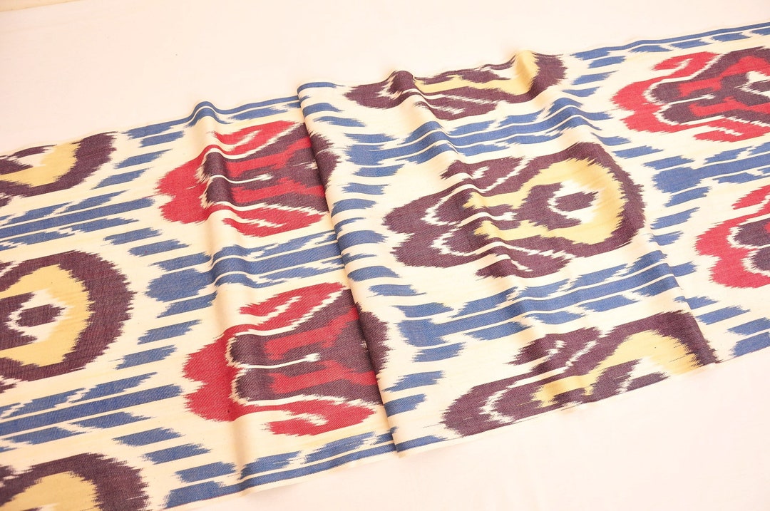 Colorful Ikat Fabric, Uzbek Ikat Fabric by the Yards, Cotton Ikat Fabric, Ikat Table Runner ...