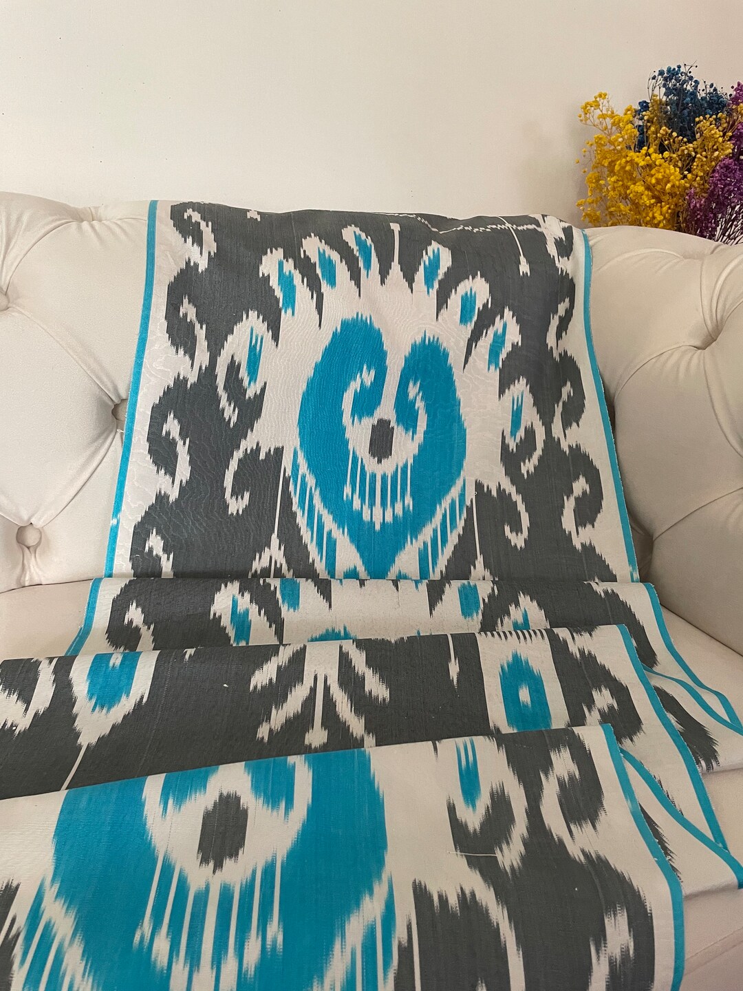 Fabric Blue Grey Dress Material Sustainable Ikat Fabric Blue Silk High ...