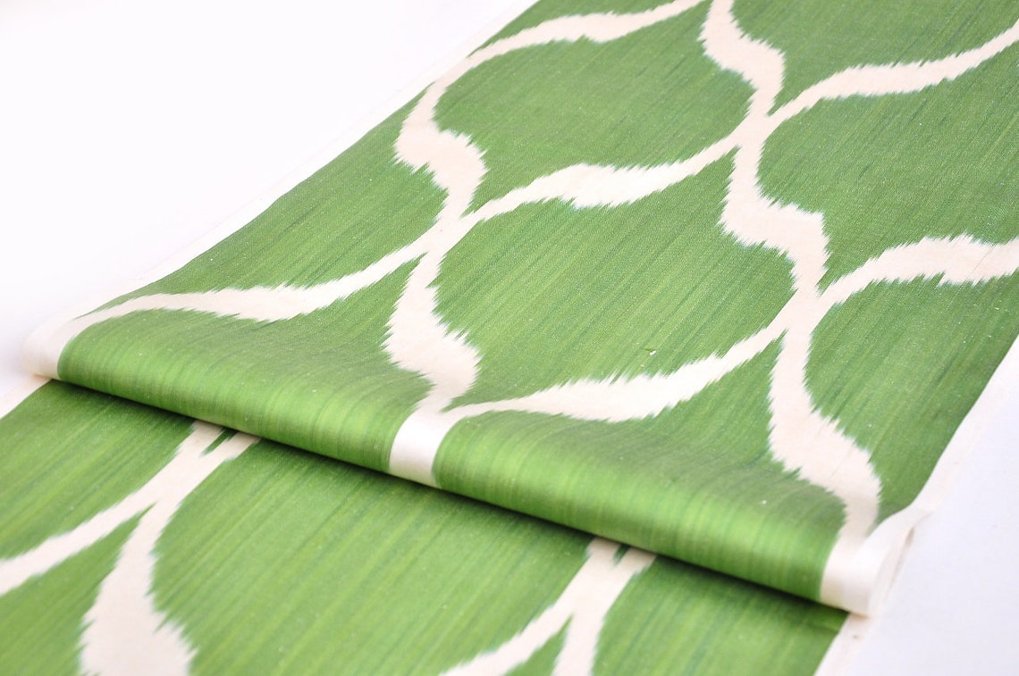 Green Ikat Fabric by the Yard Upholstery Handwoven Fabric | Etsy