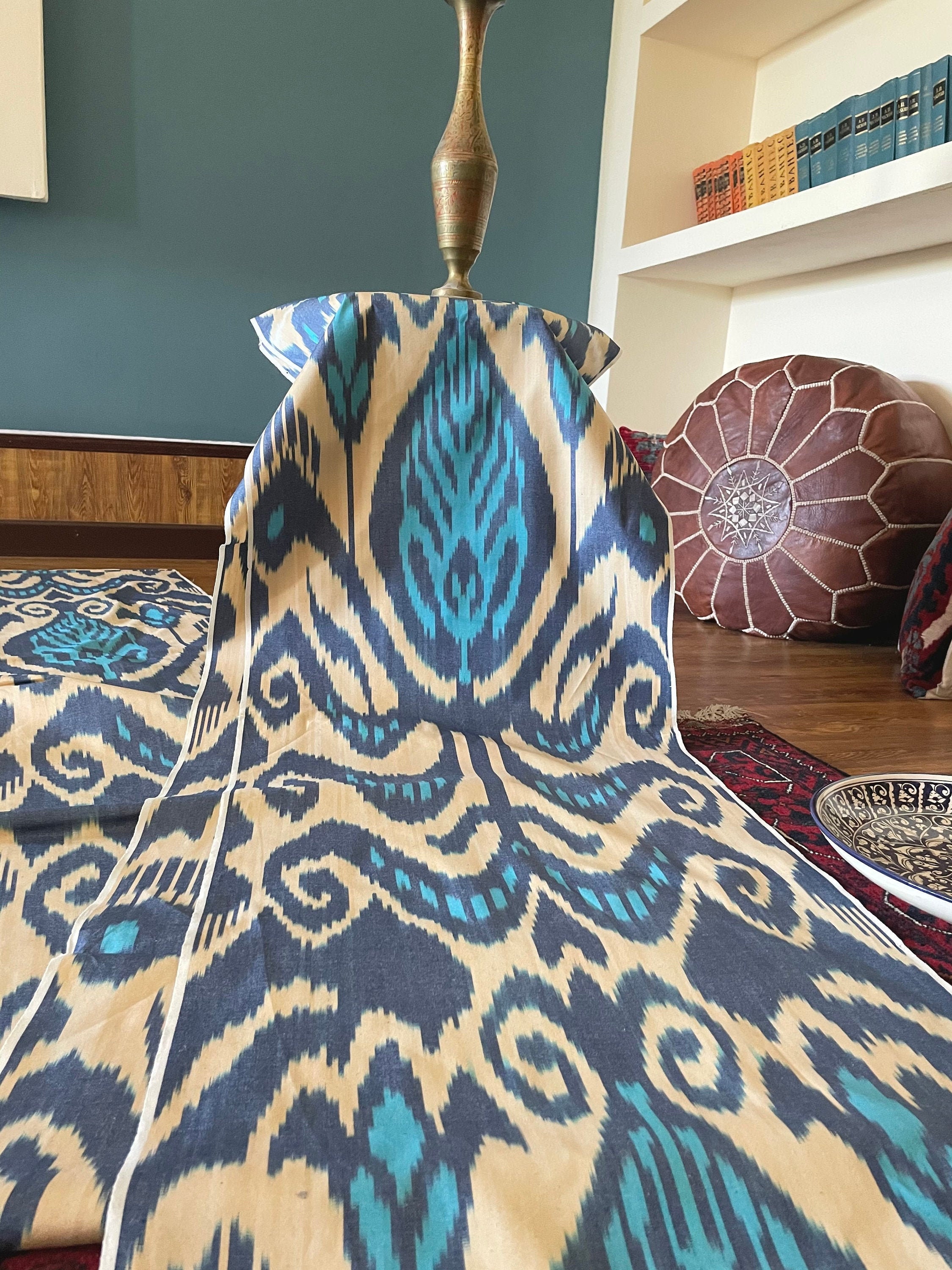 Blue Interior Design Fabric Trendy Blue Ikat Fabric Art Deco - Etsy