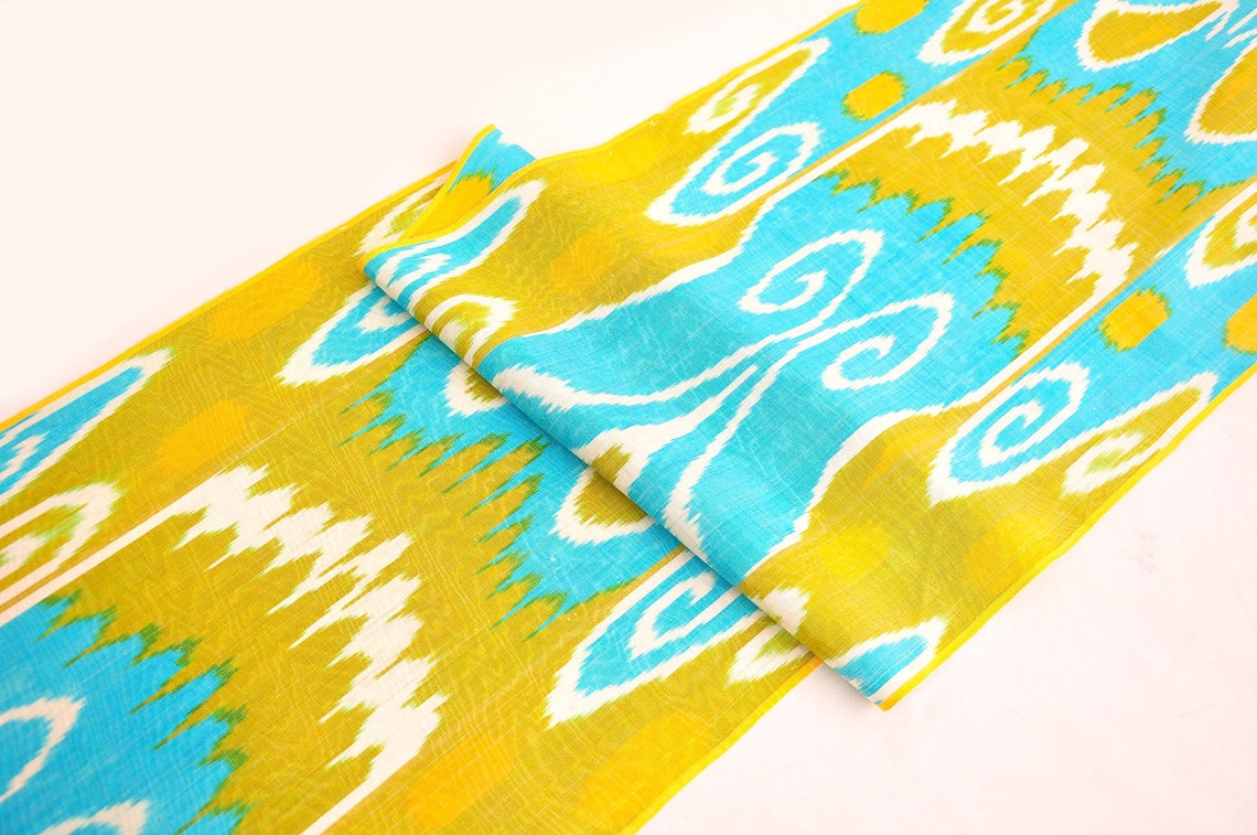 Olive Blue Silk Ikat Fabric by the Yard Decorative Ikat Silk - Etsy