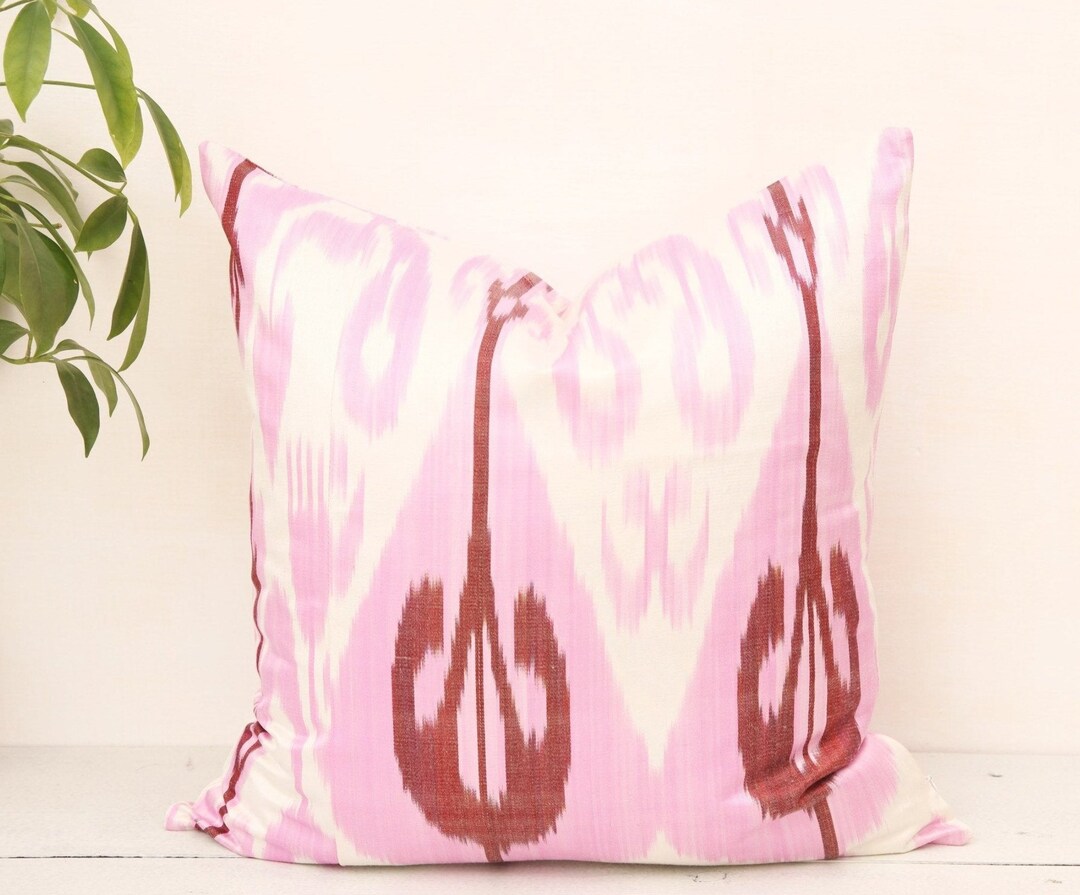 Almohada de decoración rosa, almohada Ikat, almohada de tiro, almohada ...