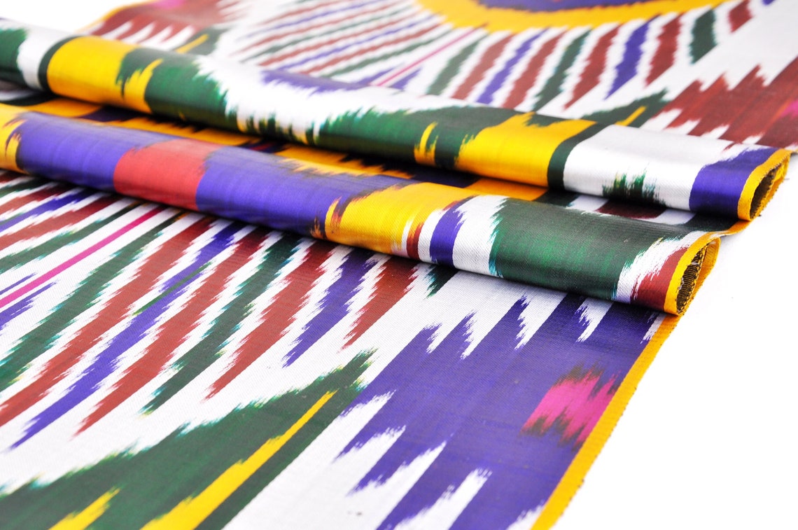 Multi Color Ikat Fabric by the Yard Embroidered Upholstery - Etsy