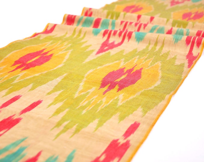 Multi Color Ikat Fabric by the Yard, Uzbek Ikat Fabric, Organic Ikat ...
