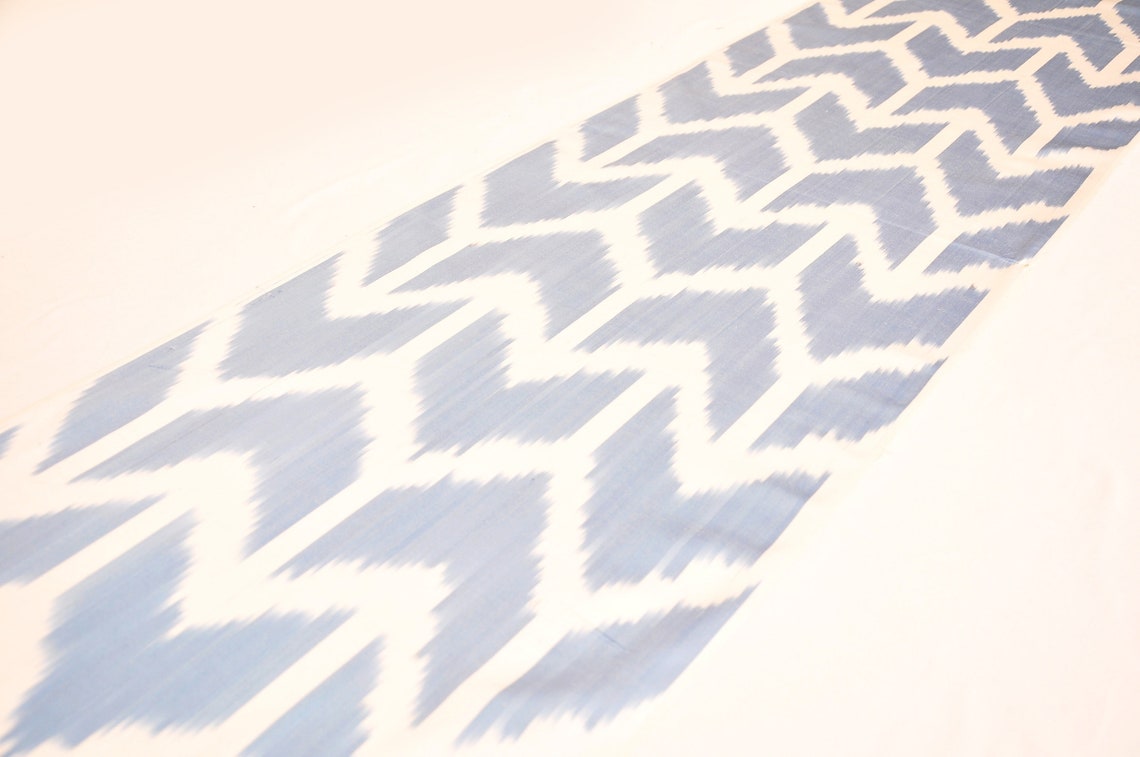Light Blue Ikat Fabric by the Meter Upholstery Handwoven - Etsy
