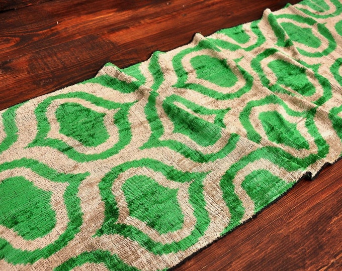 Moth Design Velvet Ikat Fabric, Black Green Velvet Fabric, Handmade ...