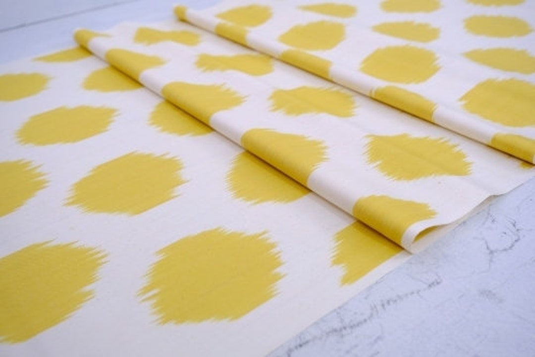 65 Cm Wide Yellow Polka Dot Design Ikat Fabric, Cotton Ikat Fabric ...