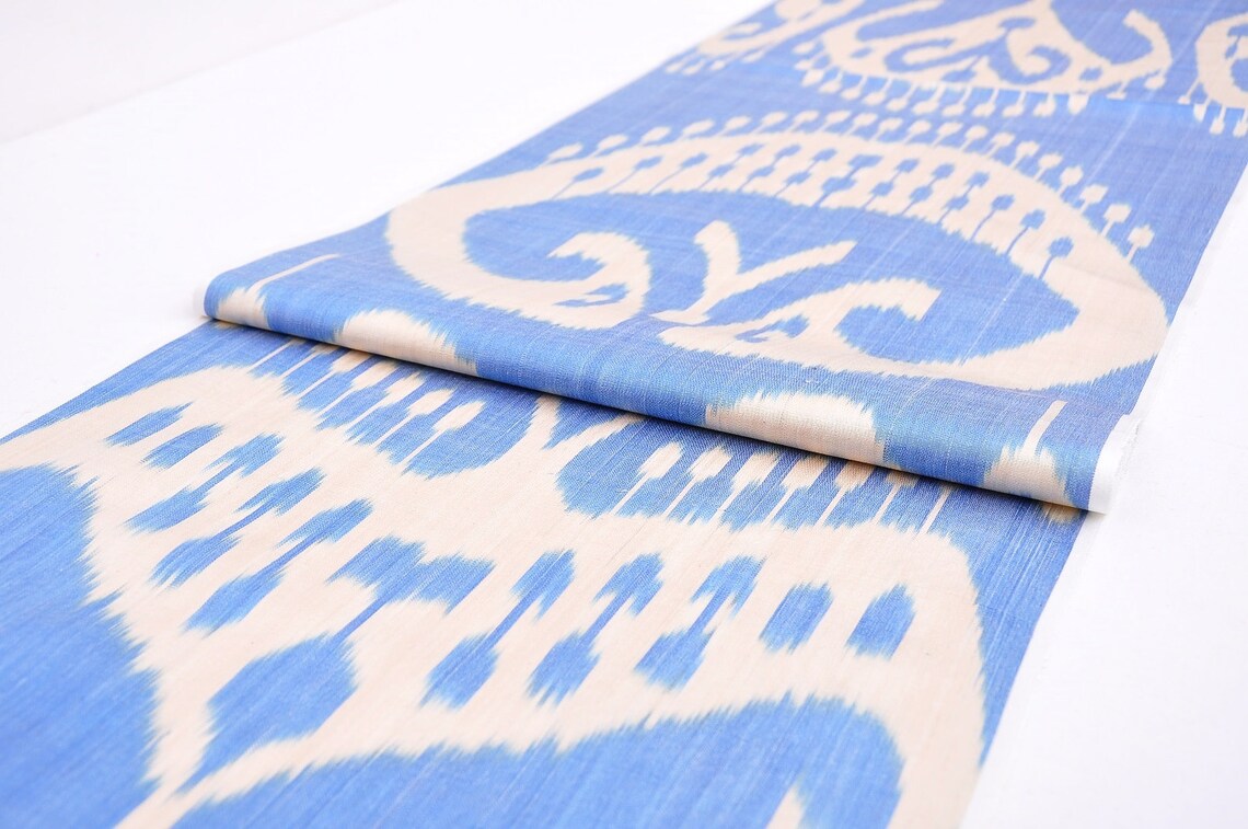 Blue Ikat Fabric by the Yard Upholstery Hand Woven Fabric - Etsy