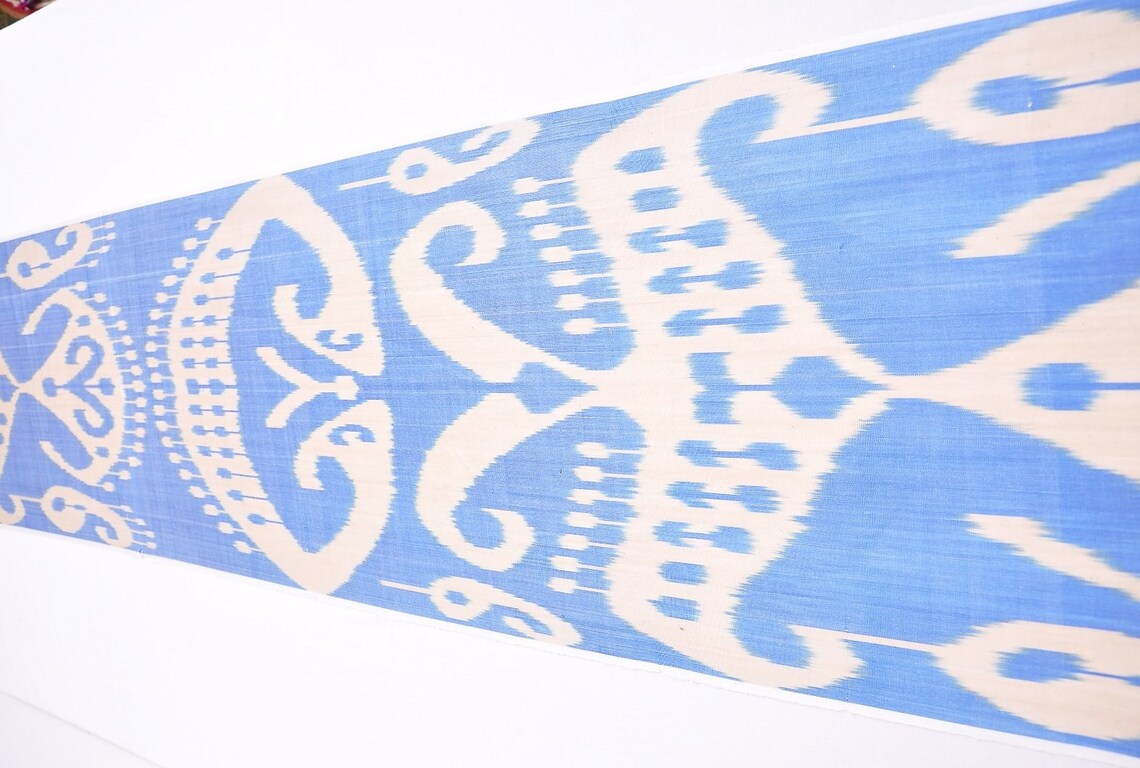 Blue Ikat Fabric by the Yard Upholstery Hand Woven Fabric - Etsy
