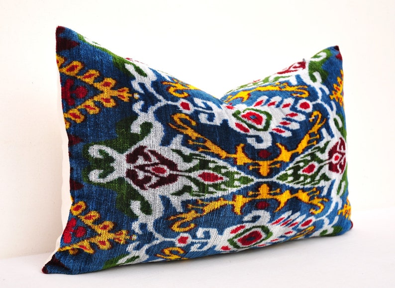 Multi Color Velvet Ikat Pillow Ikat Cushion Accent - Etsy