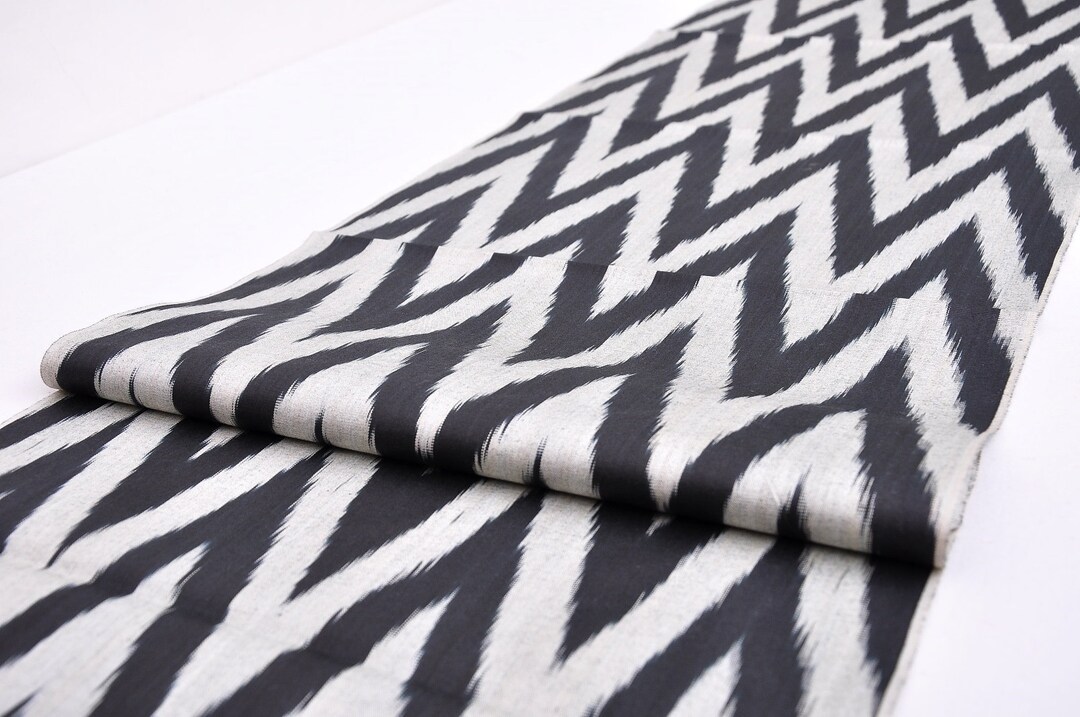 Black Chevron Ikat Fabric, Cotton Ikat Fabric by the Yard, Upholstery ...